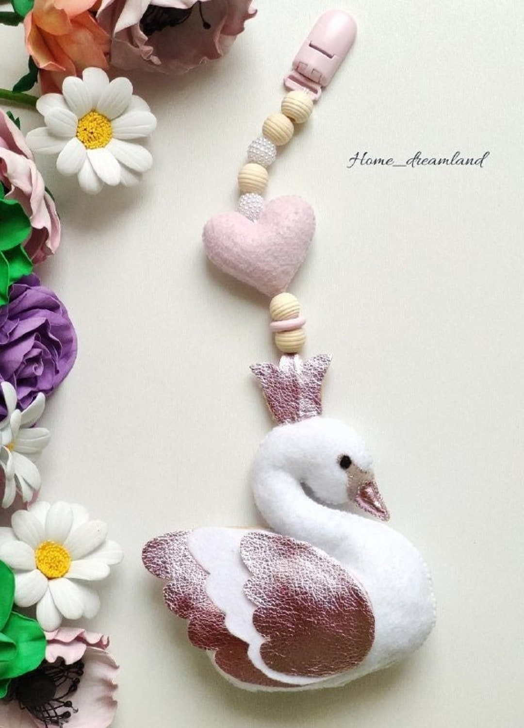 Swan Nursery Decor, Baby Girl Stroller Mobile, Swan Stroller Toy, Cute ...