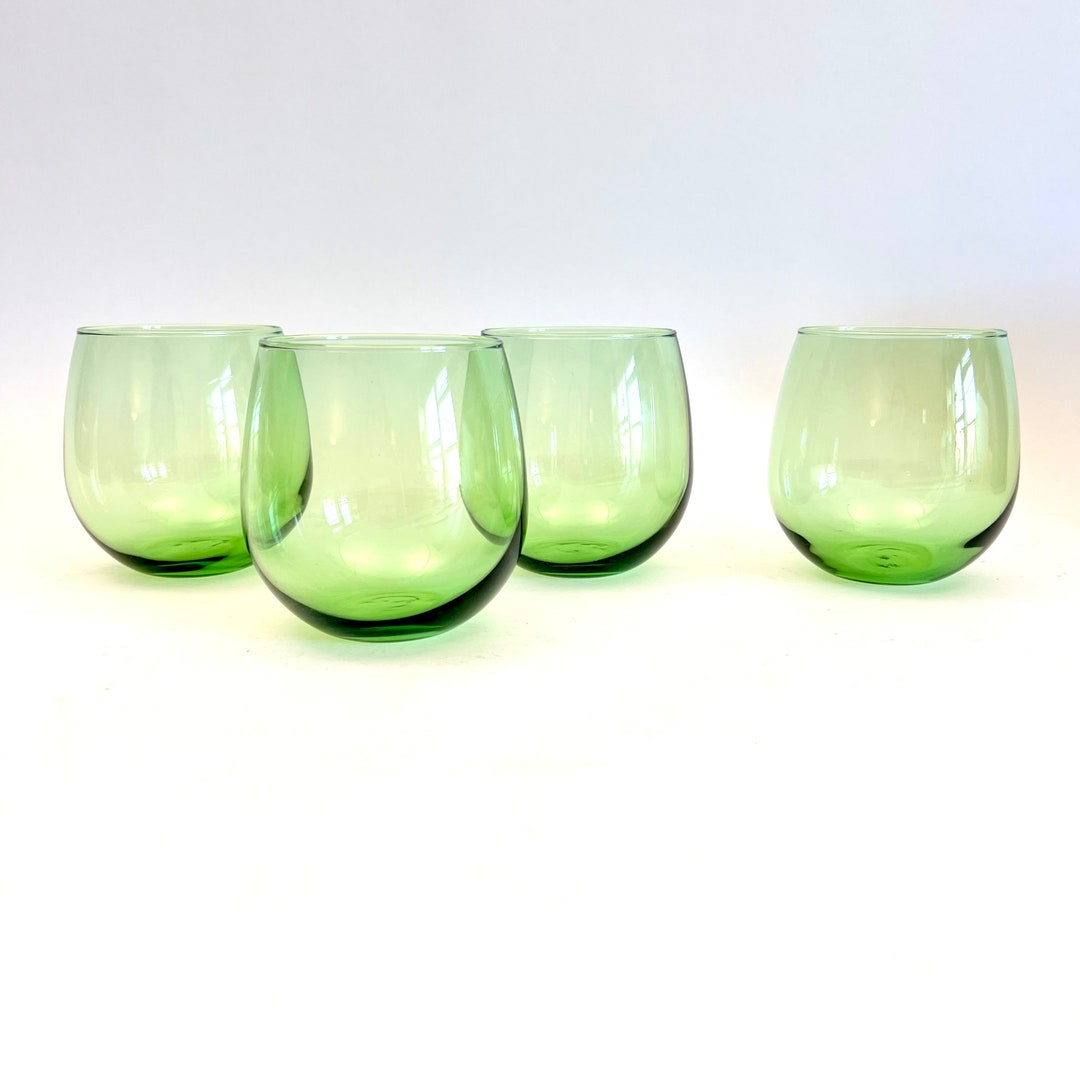 Libbey Green Stemless Wine Glasses Set of 4 | Vintage 1970s Tumblers ...