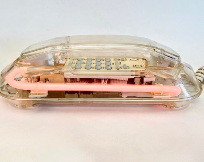 Vintage Clear Transparent 80’s 90's Pink Neon Light up Phone | Clear ...