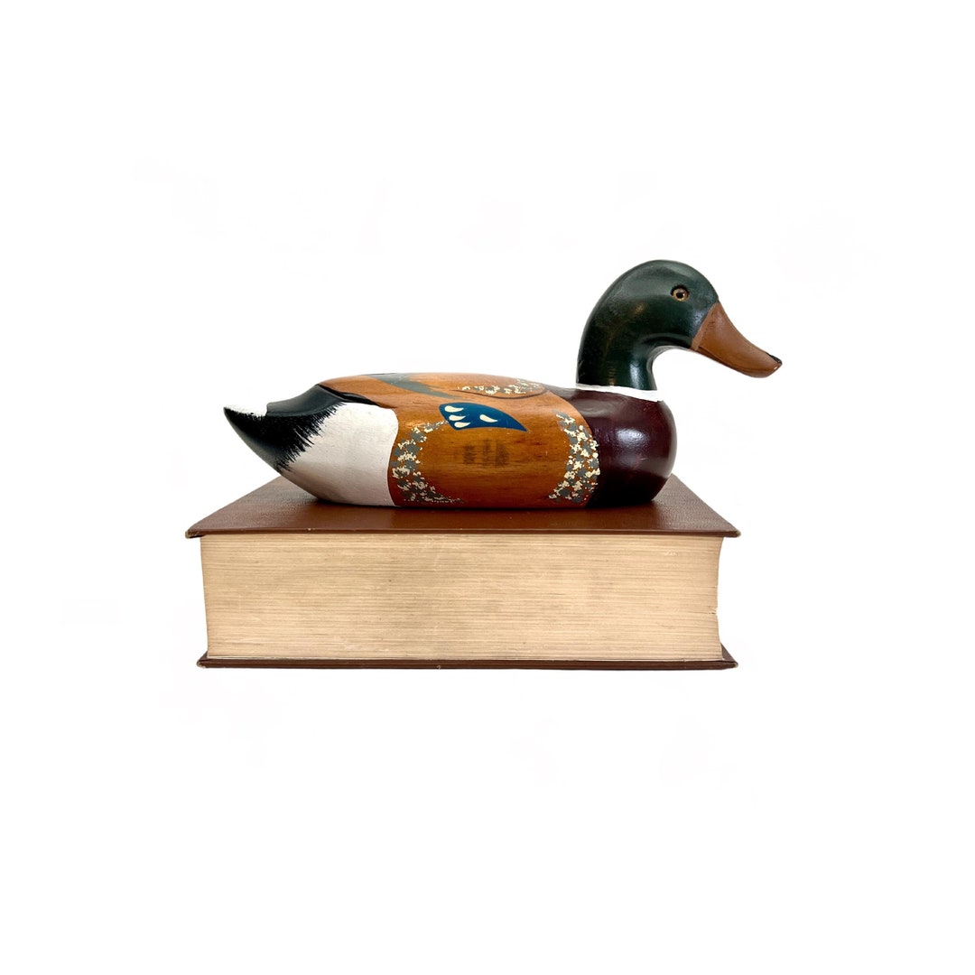 Vintage Hand-painted Wooden Mallard Duck Figurine Rustic Wildlife Decor ...