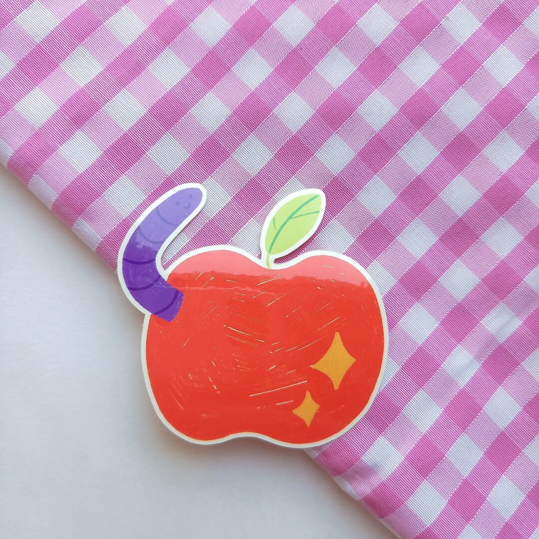 Worm in an Apple - Cute Glossy Vinyl Sticker - Etsy