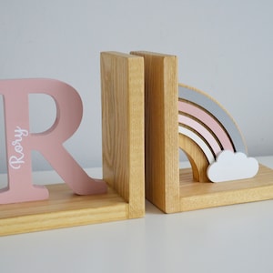 Personalized Baby Book Ends Pastel Pink Rainbow, Bookend for Kids Room ...