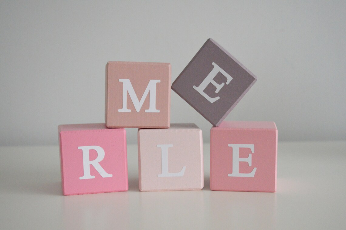 Personalised Wooden Name Letter Blocks, Cubes Stacking, Pink Nursery ...