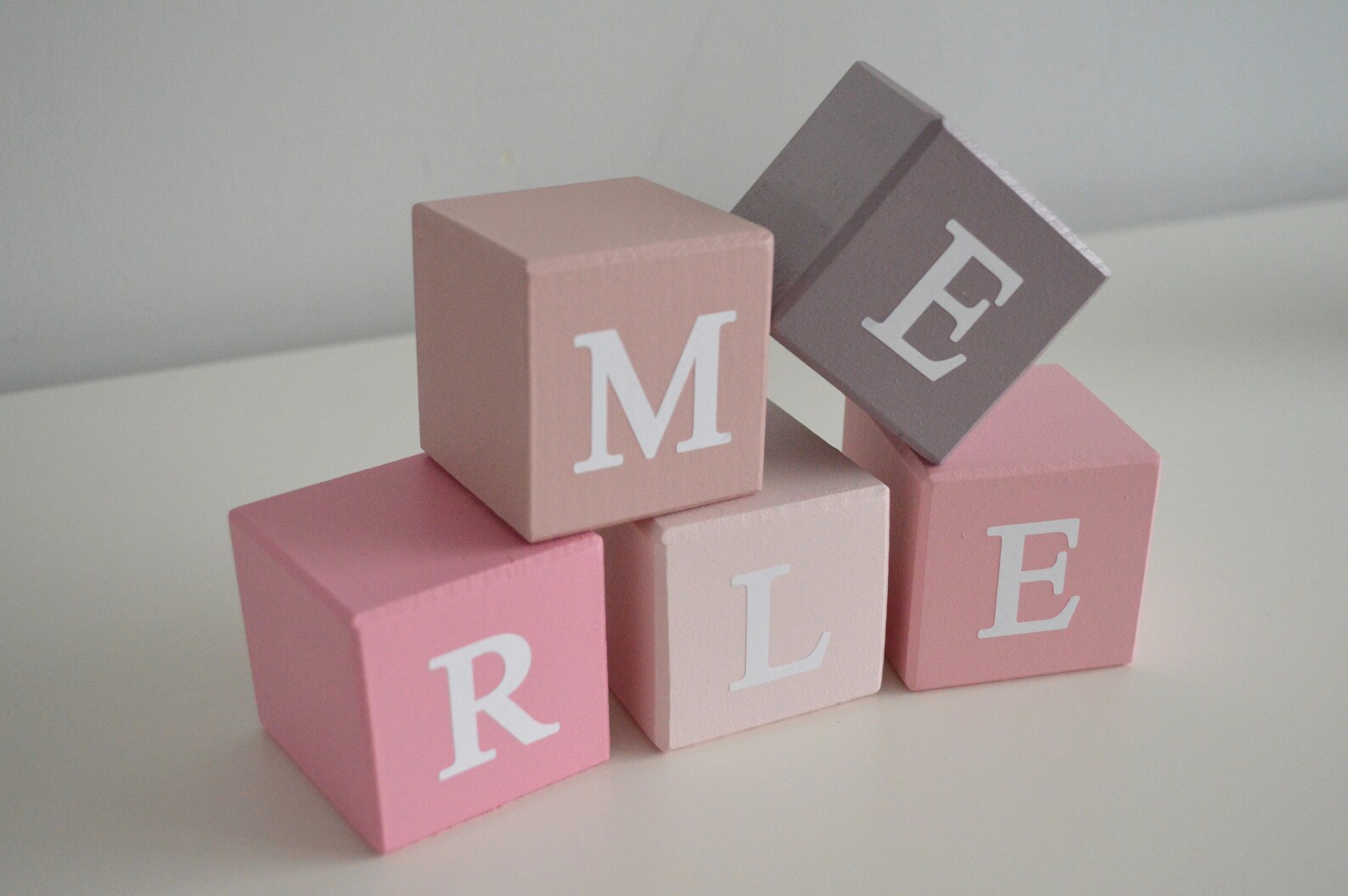 Personalised Wooden Name Letter Blocks, Cubes Stacking, Pink Nursery ...