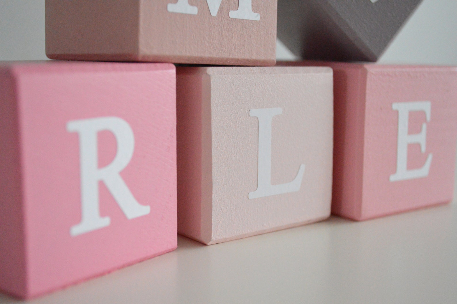 Personalised Wooden Name Letter Blocks, Cubes Stacking, Pink Nursery ...