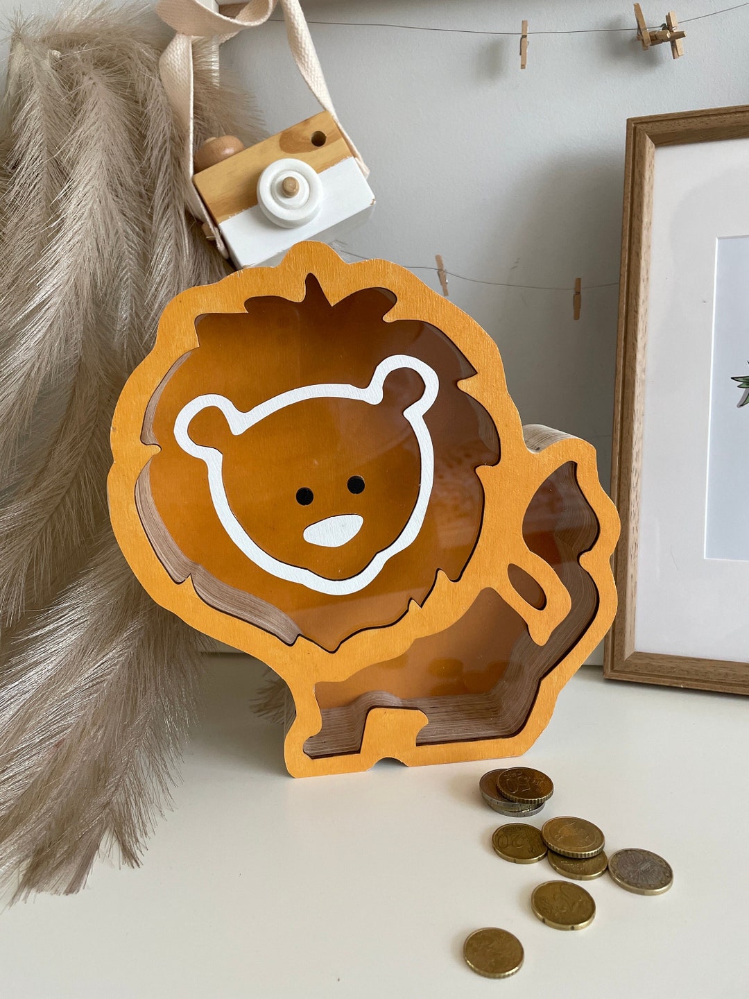 Lion Piggy Bank With Name,personalised Wooden Money Boxes for Boys ...