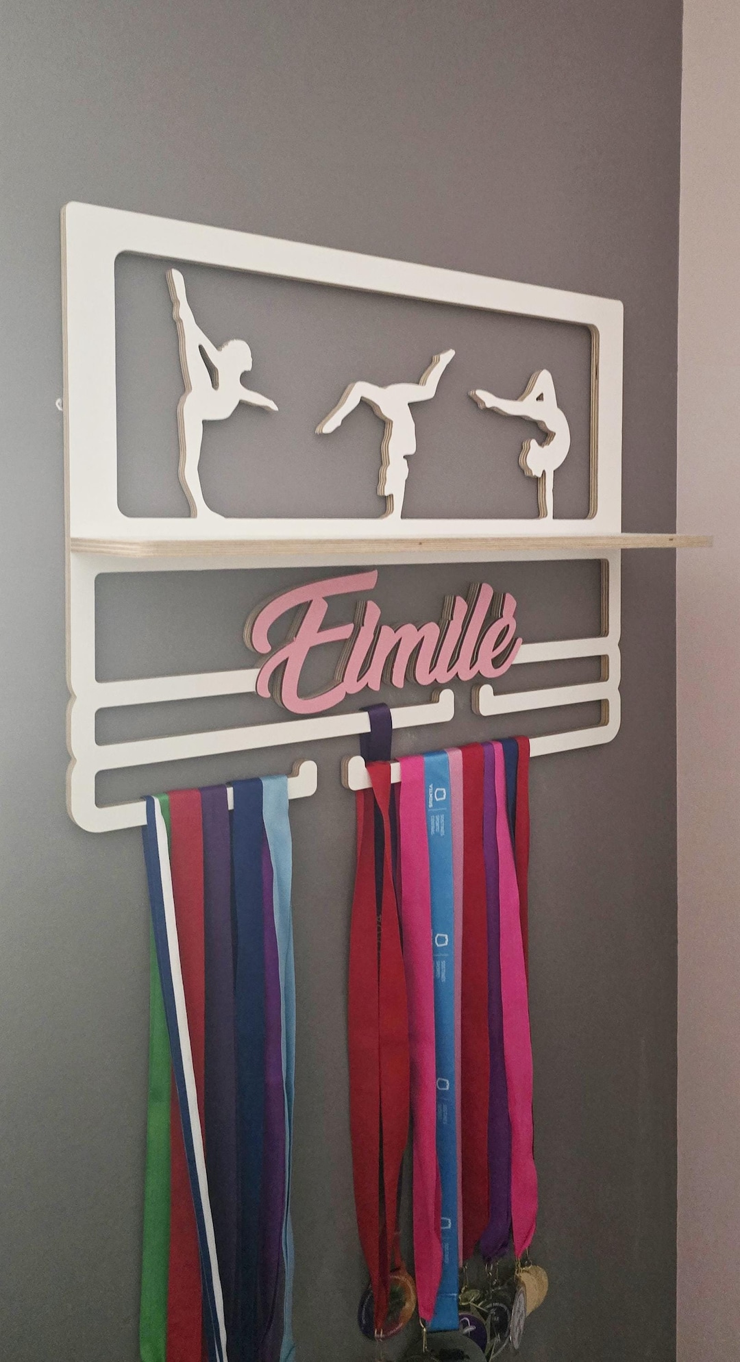 Gymnastics Trophy Shelf Personalized Medal Display, Personalized Name ...