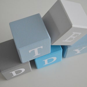 Personalised Wooden Name Letter Blocks, Cubes Stacking, Blue Nursery ...