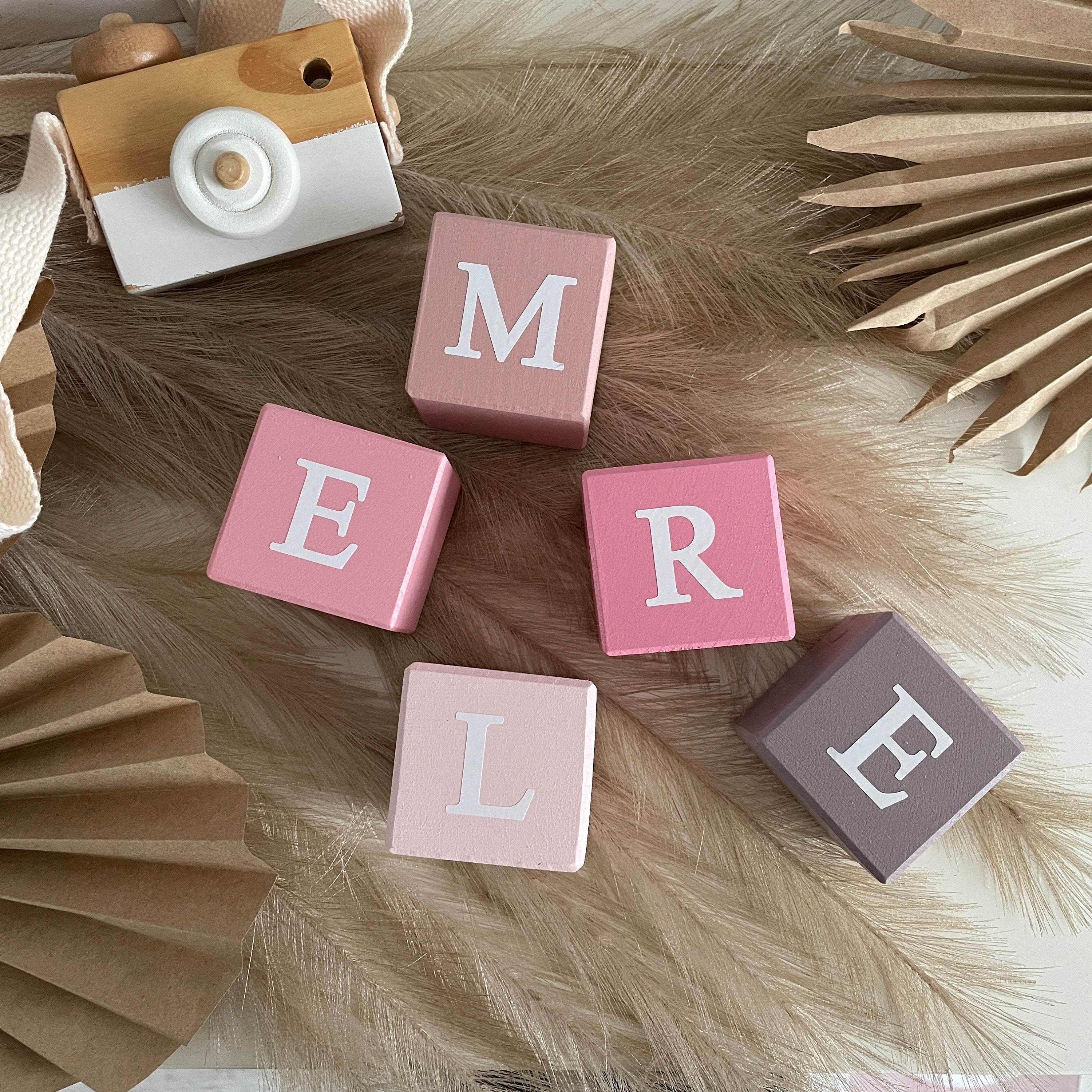 Personalised Wooden Name Letter Blocks, Cubes Stacking, Pink Nursery ...