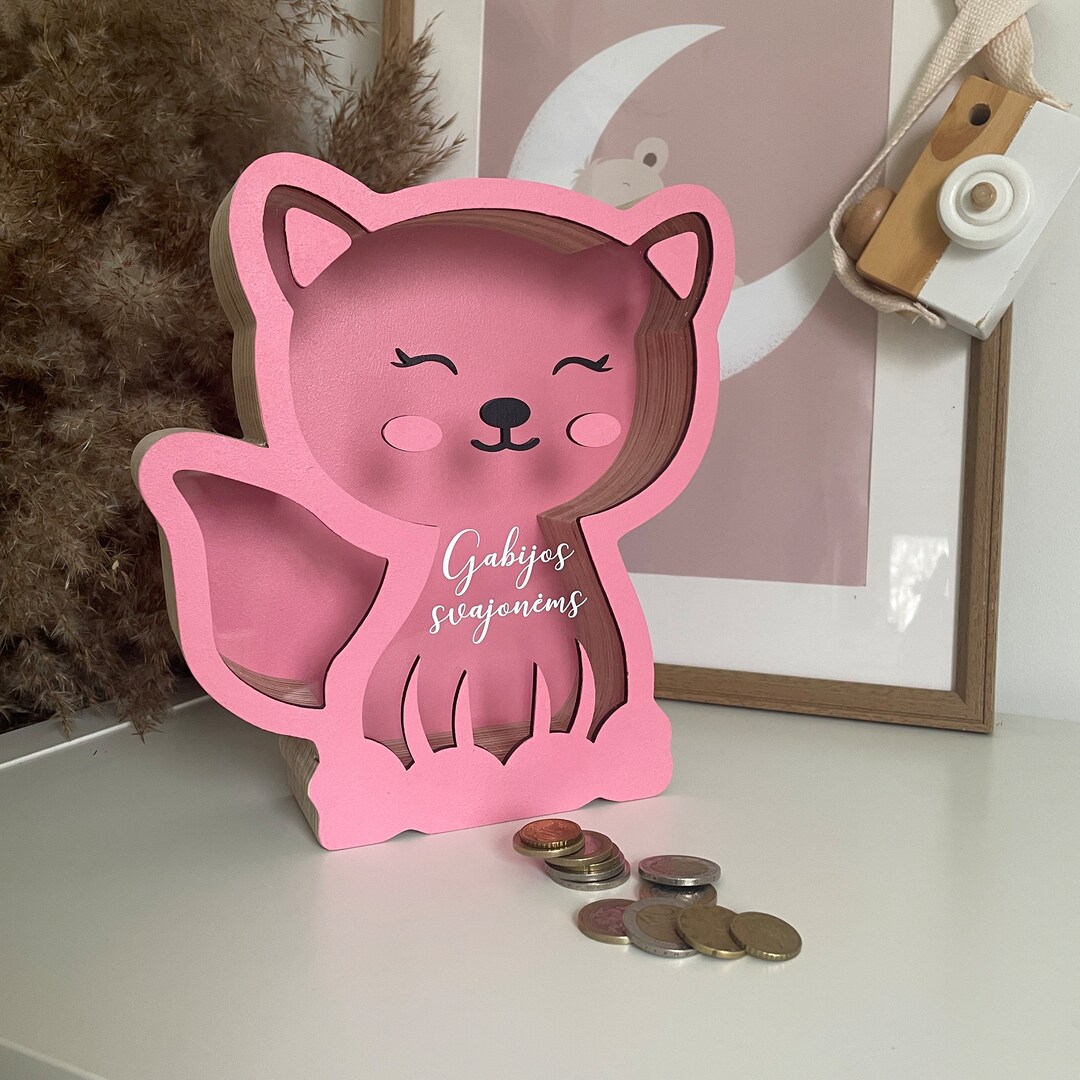 Kitty Wooden Piggy Bank With Name, Personalised Money Boxes for Girls ...