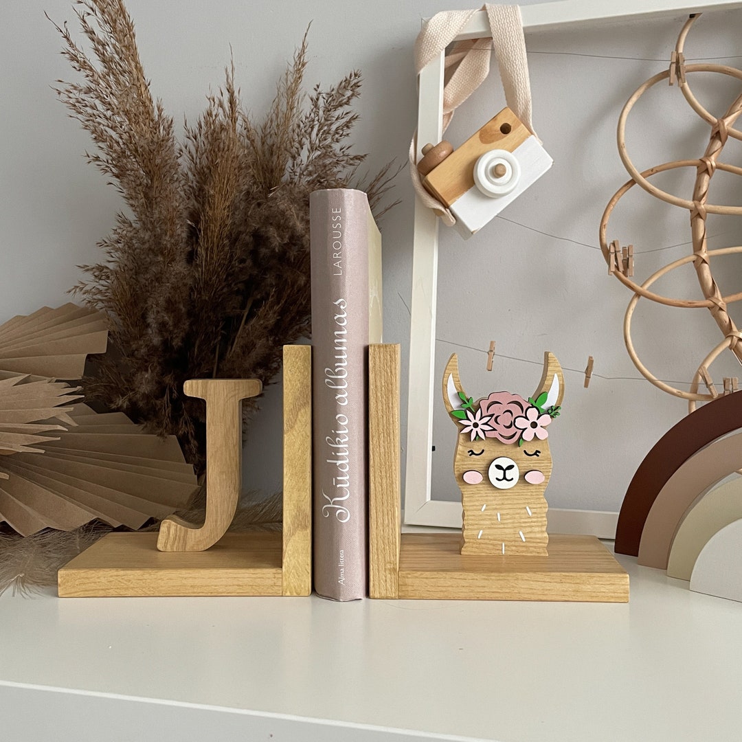 Personalized Baby Book Ends, Bookend for Kids Room, Llama Baby Girl ...