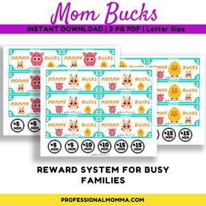 Mom Bucks, Mom Bucks Printable, Mommy Time Rewards, Reward Bucks, PDF ...