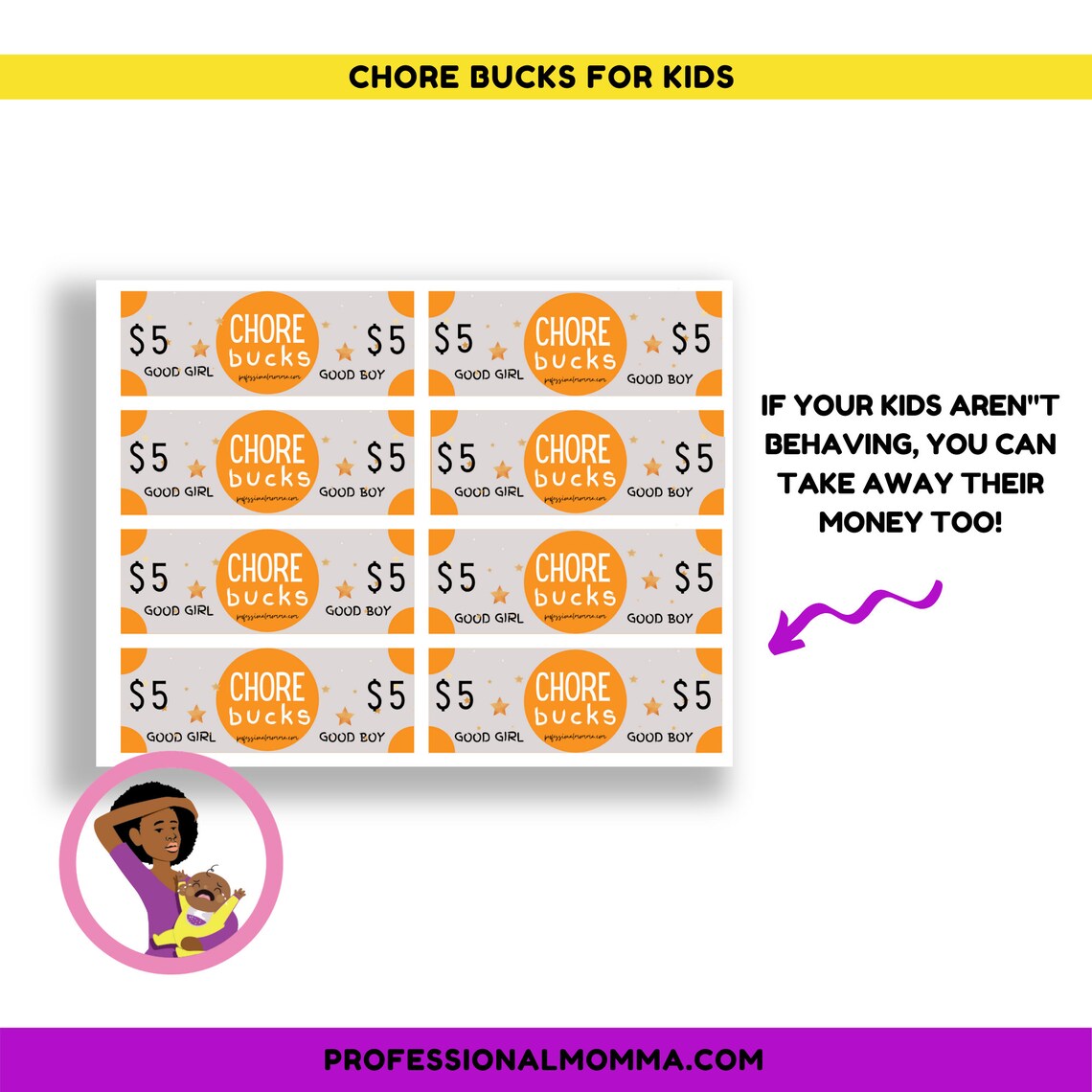 Chore Bucks, Chore Bucks Printable, Kids Chore Bucks, Kid Reward System ...