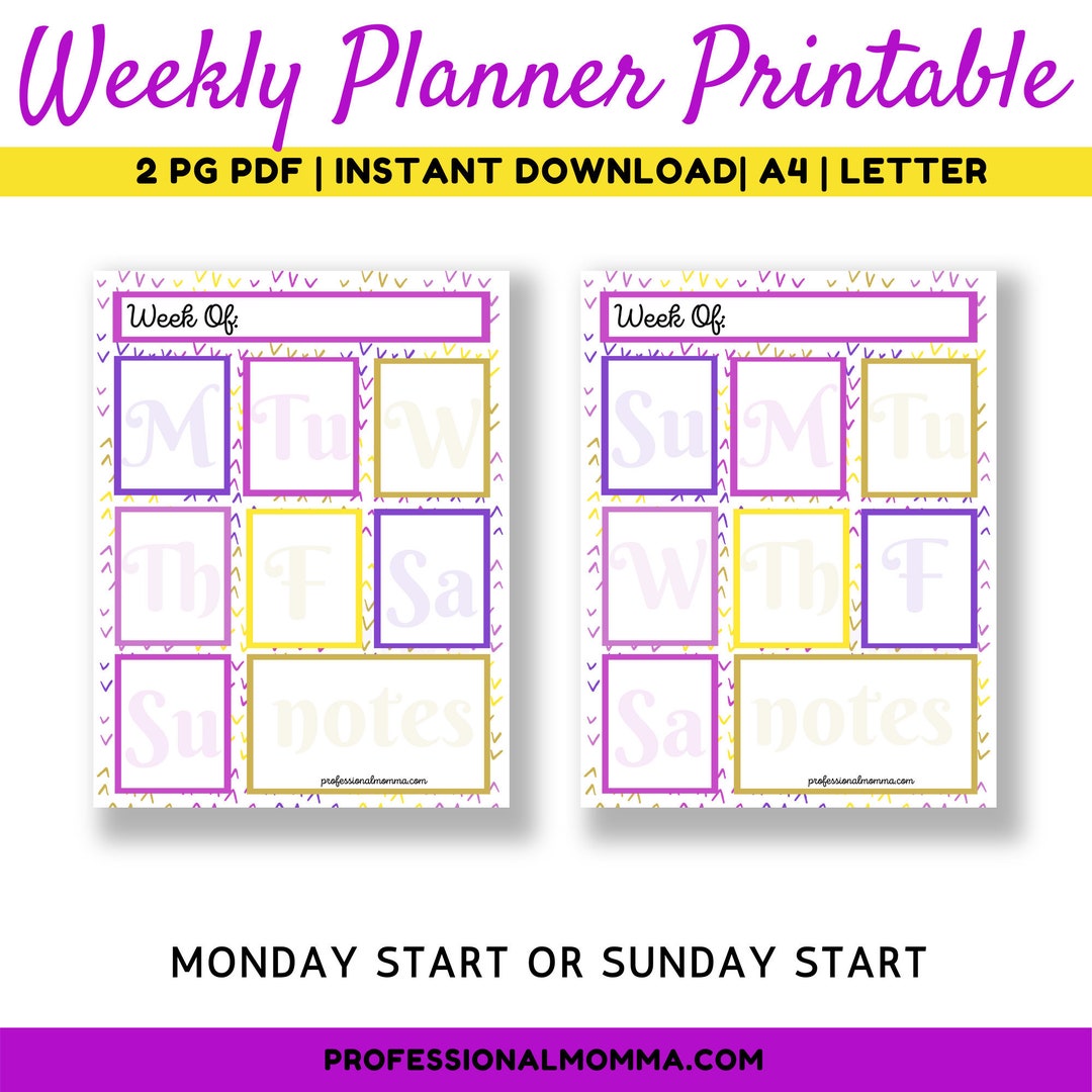 Weekly Planner, Printable Weekly Planner, Vertical Weekly Planner ...