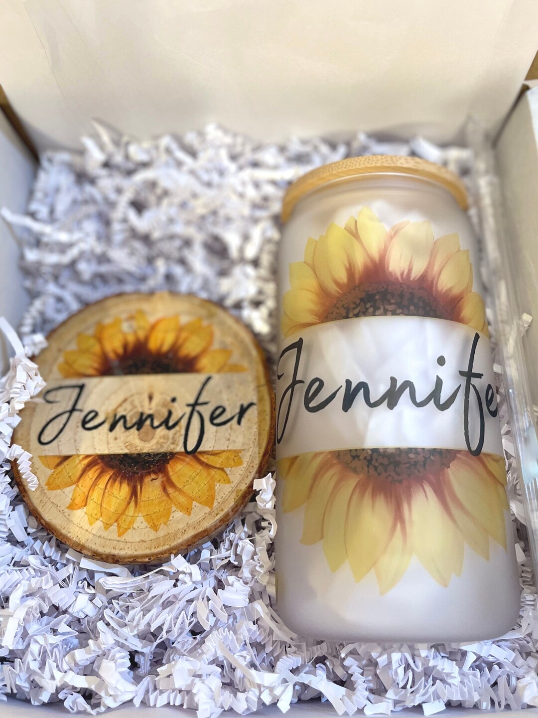 Personalized Sunflower Beer Can Glass With Bamboo Lid & Straw - Etsy