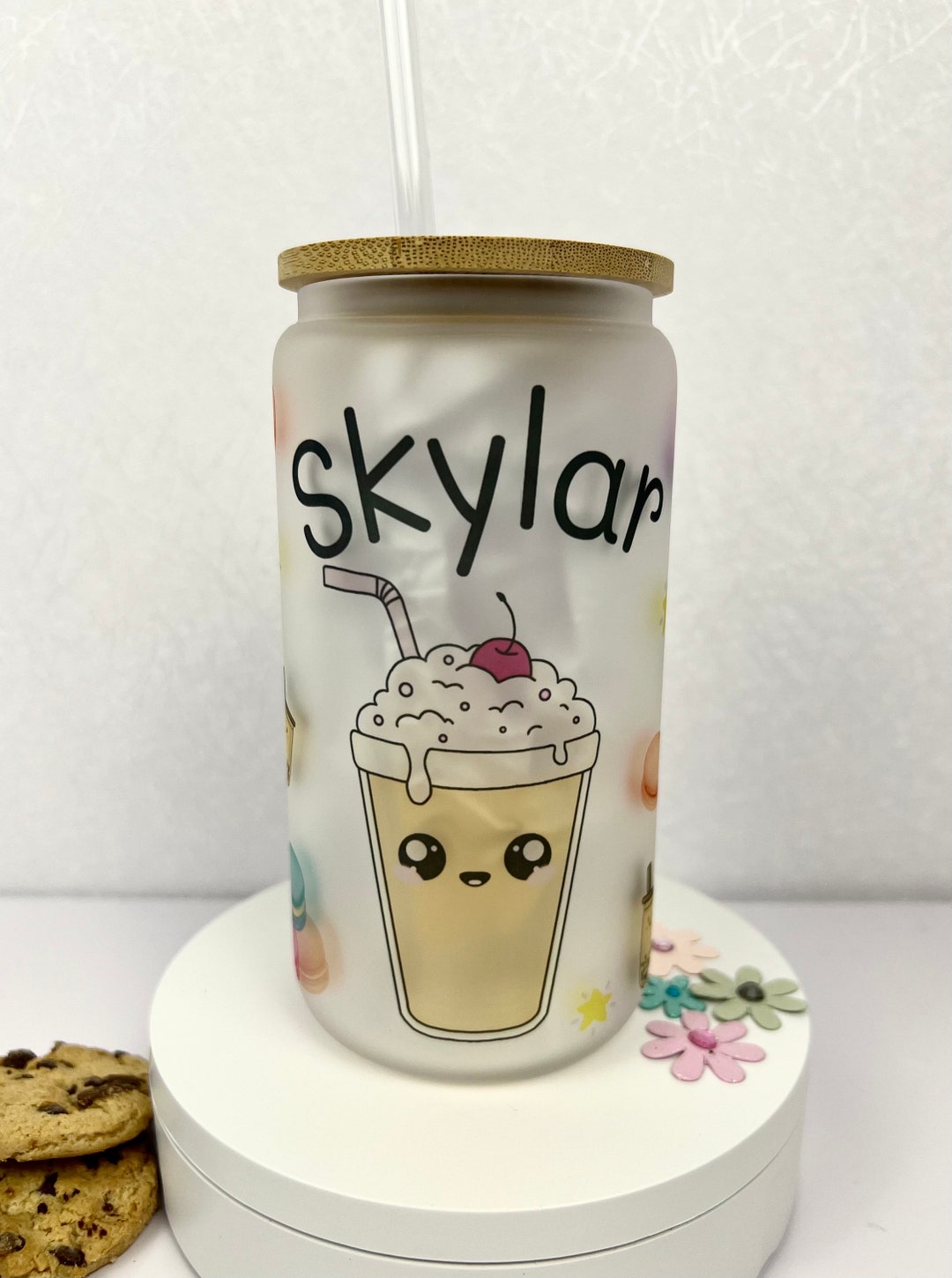 Boba Tea Macaron Kawaii Beer Can Glass, Aesthetic Cup, Personalized Cup ...