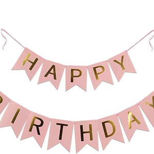 Pink Happy Birthday Banner Bunting Decorations for Birthday Party ...