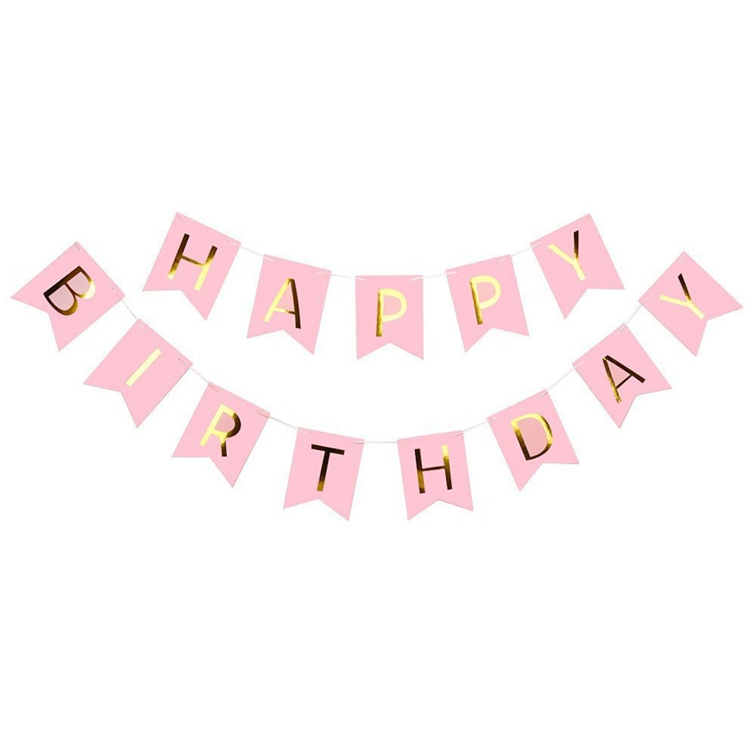 Pink Happy Birthday Banner Multi-colored Bday Bunting Garland Kids ...