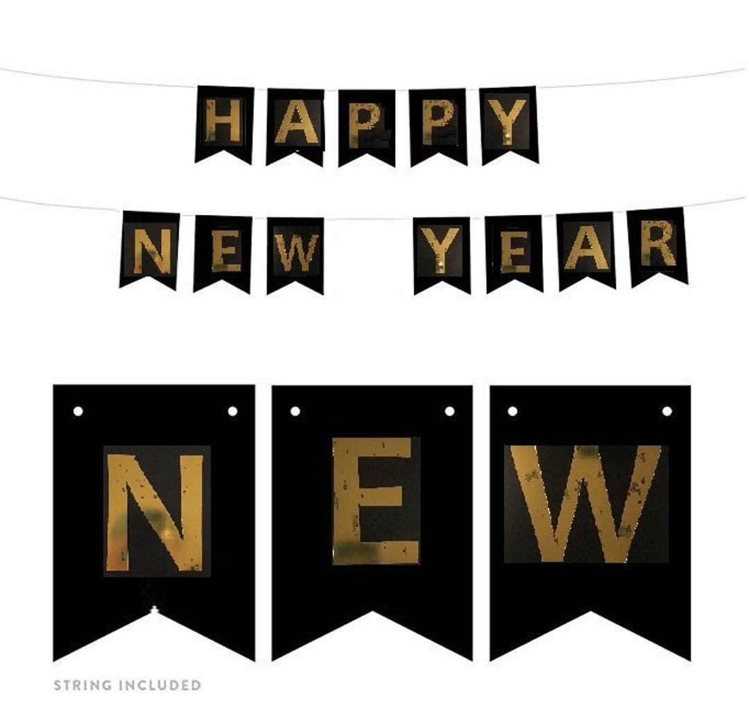 Black Gold Happy New Year Banner W String HNY 2021 Bunting Garland Kids ...