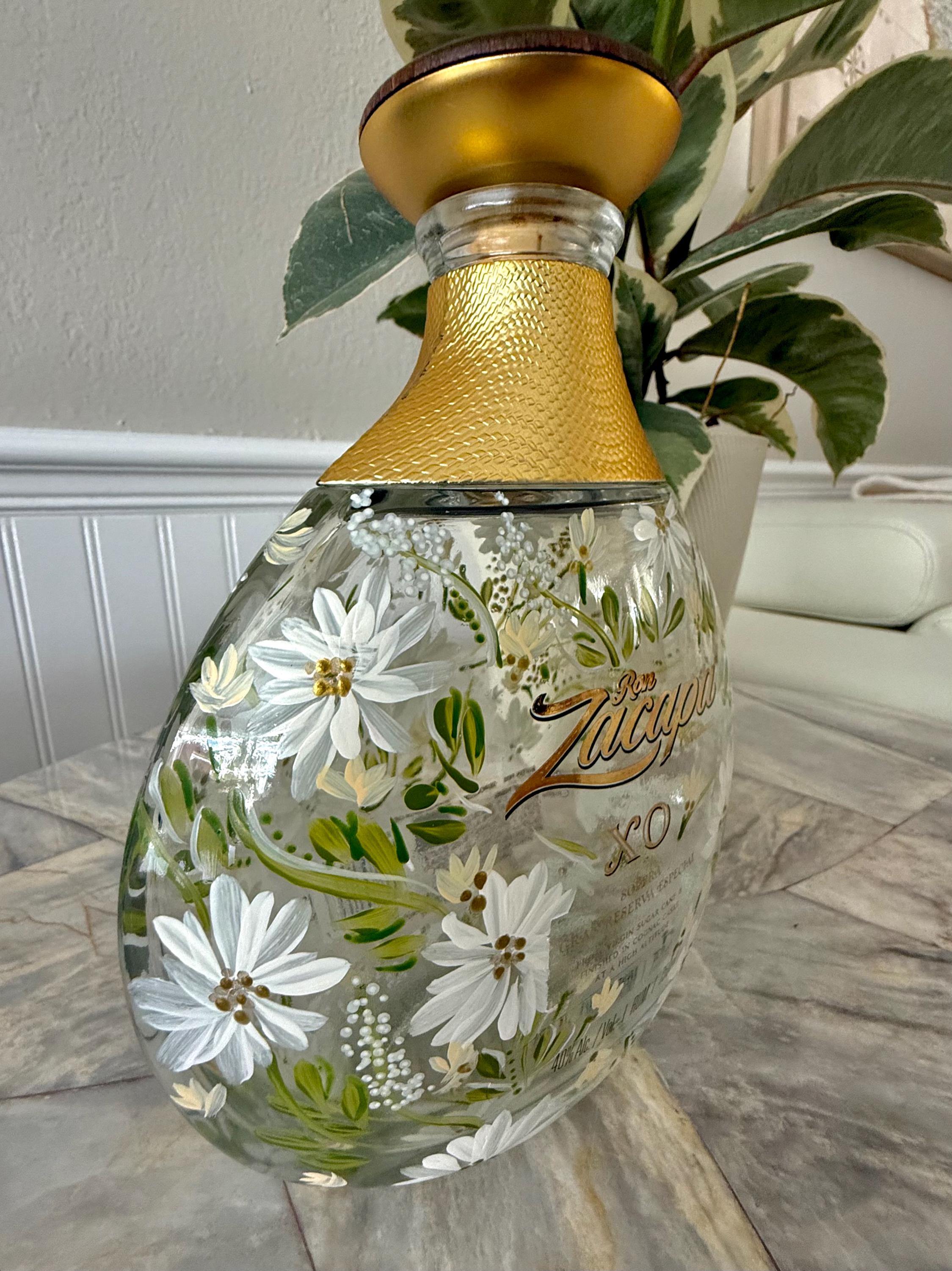 Decorative Glass Decanter With Hand-painted Flowers - Recycled Ron ...