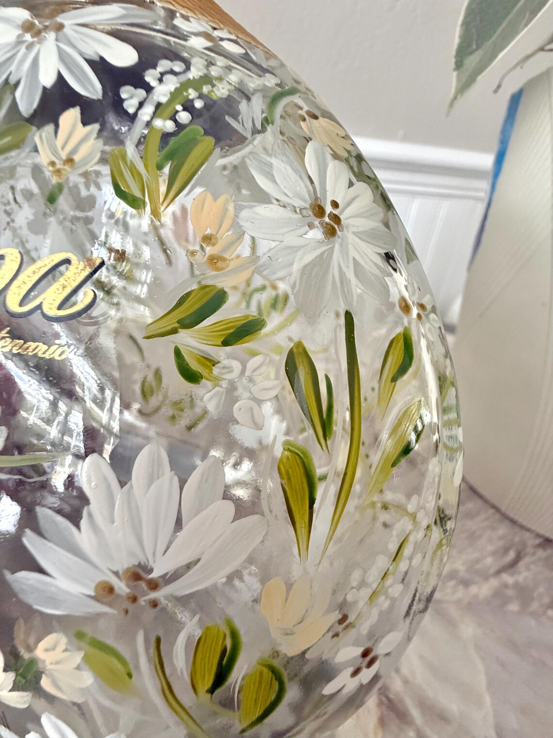 Decorative Glass Decanter With Hand-painted Flowers - Recycled Ron ...