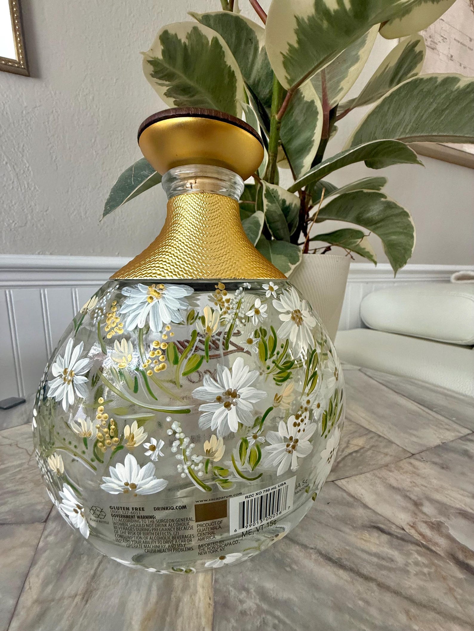 Decorative Glass Decanter With Hand-painted Flowers - Recycled Ron ...