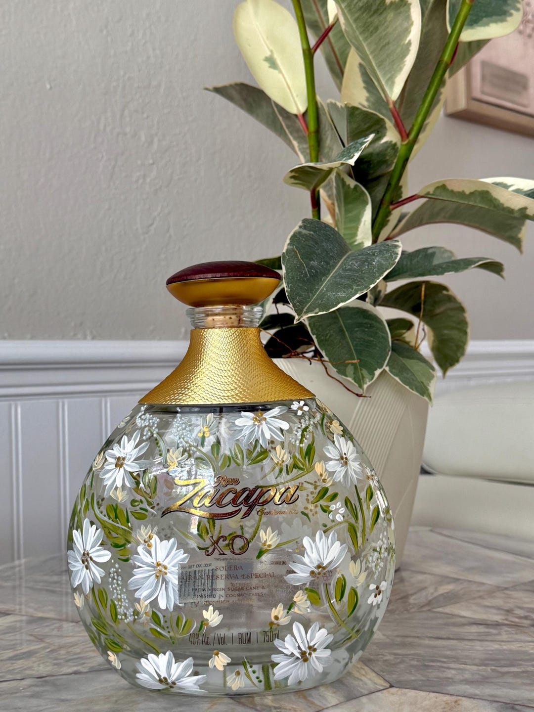 Decorative Glass Decanter With Hand-painted Flowers - Recycled Ron ...