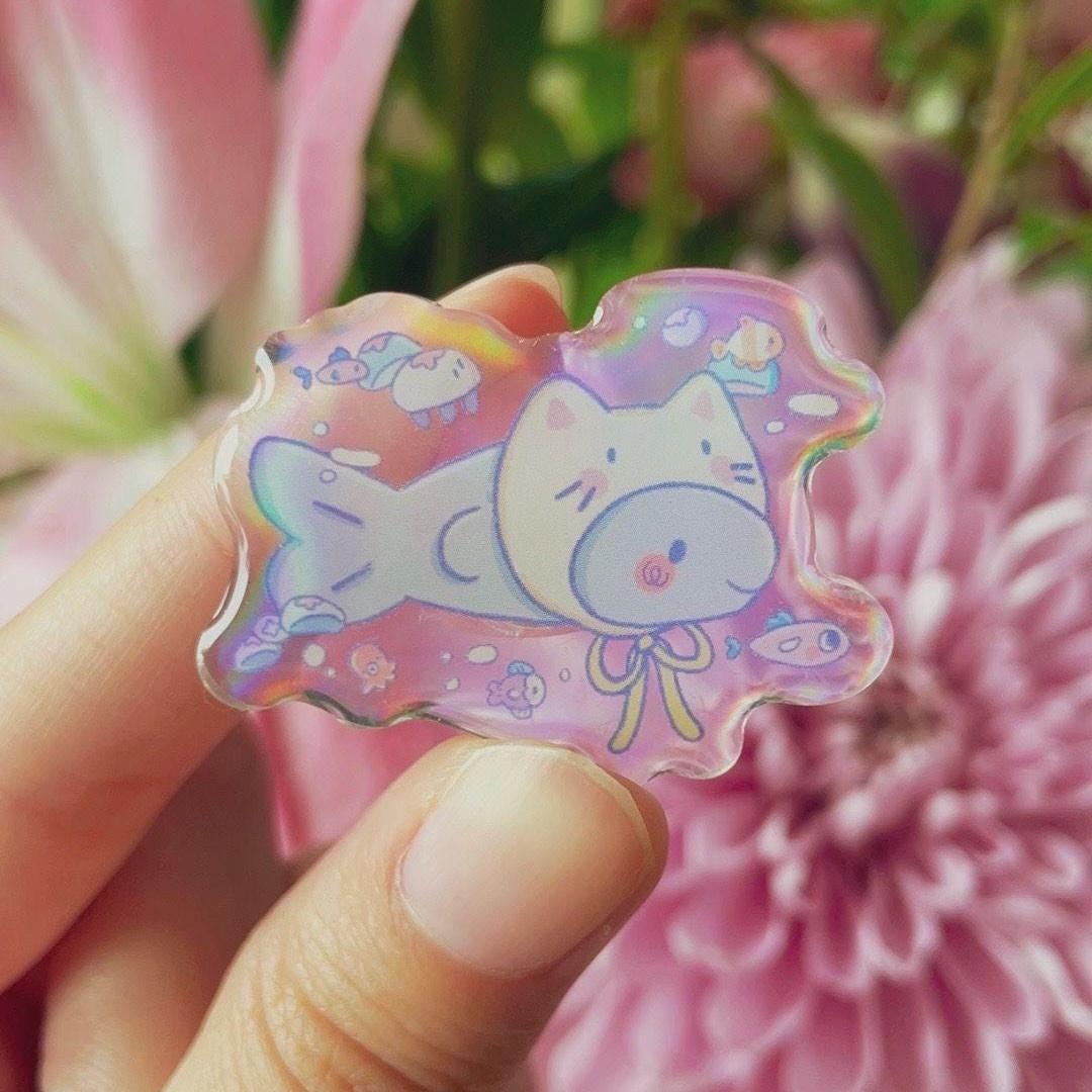 Holographic Fish Acrylic Pin, Cute Fish Pin, Fishing Gifts, Backpack ...