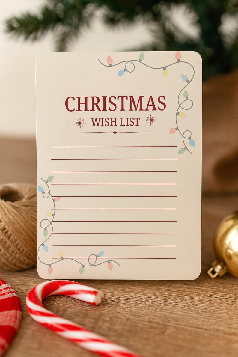 Christmas Wish List Printable – Holiday Lights Design | Kids & Adults ...