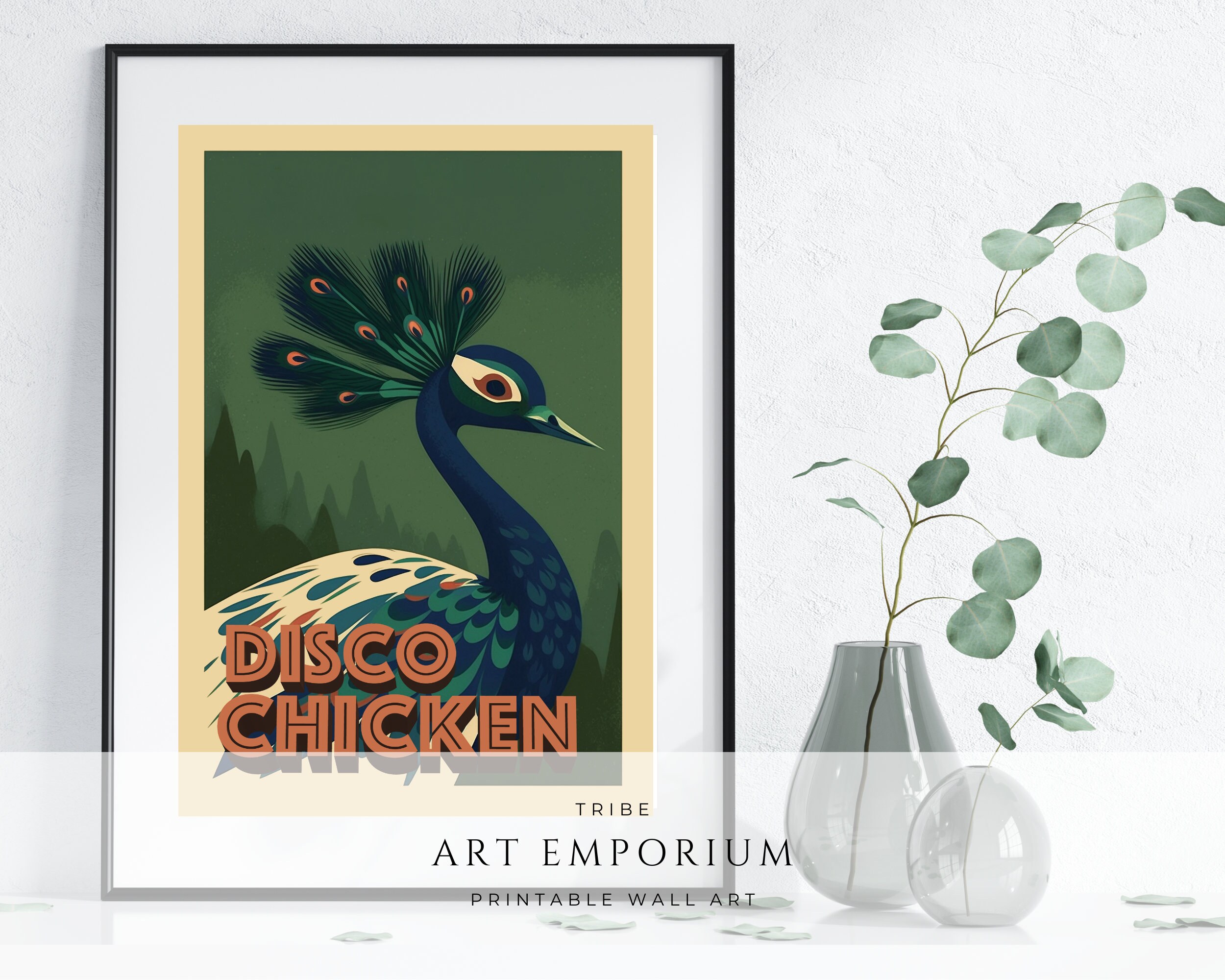 Peacock Print, Vintage Peacock, Poster Art Illustration, Disco Chicken ...