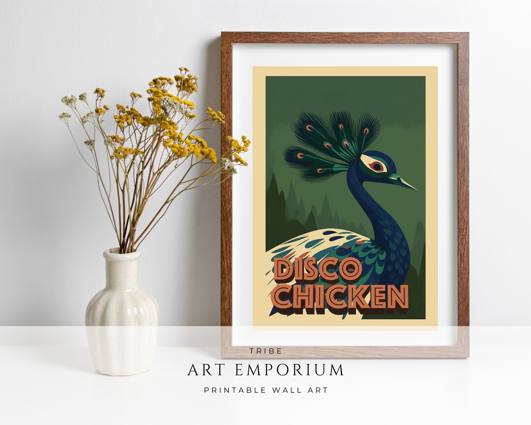 Peacock Print, Vintage Peacock, Poster Art Illustration, Disco Chicken ...