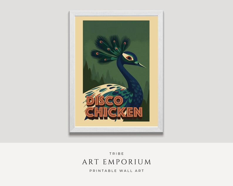 Peacock Print Vintage Peacock Poster Art Illustration Disco - Etsy