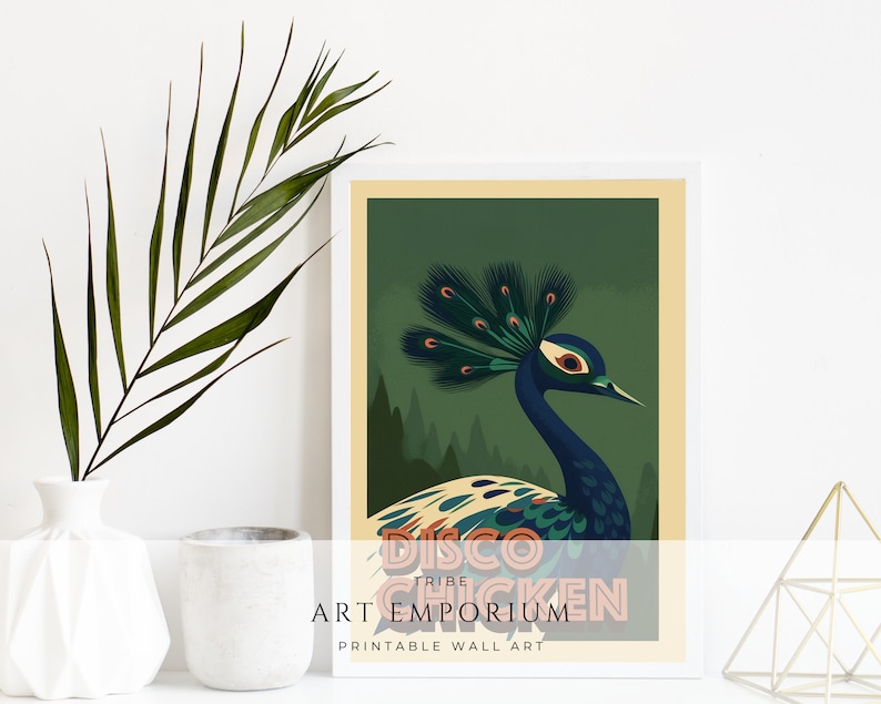 Peacock Print Vintage Peacock Poster Art Illustration Disco - Etsy