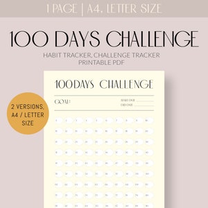 100days Challenge Printable A4, Letter | 100days Habit Tracker | Weight ...