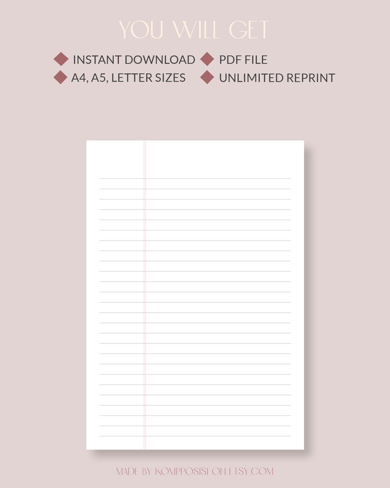 Lined Paper Printable | College Ruled Paper | University Note Pad ...