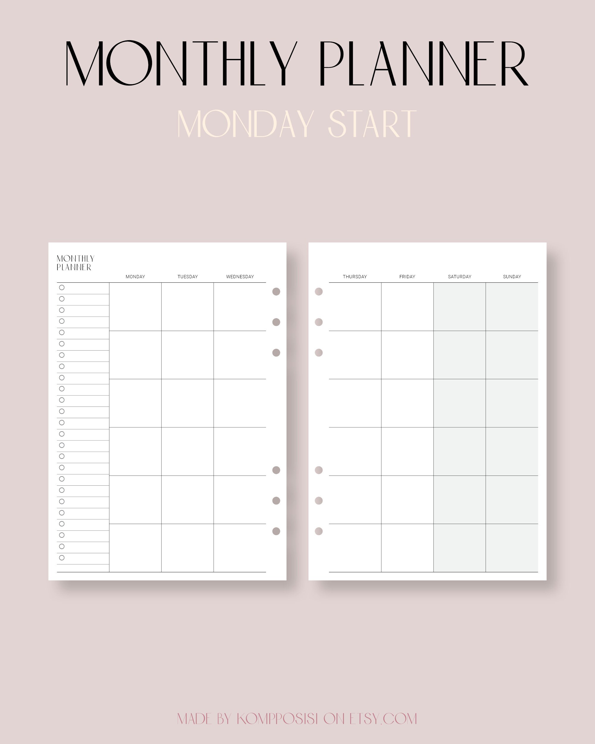 2022 A5 Undated Monthly Planner Printable Month on Two Pages Month at a ...