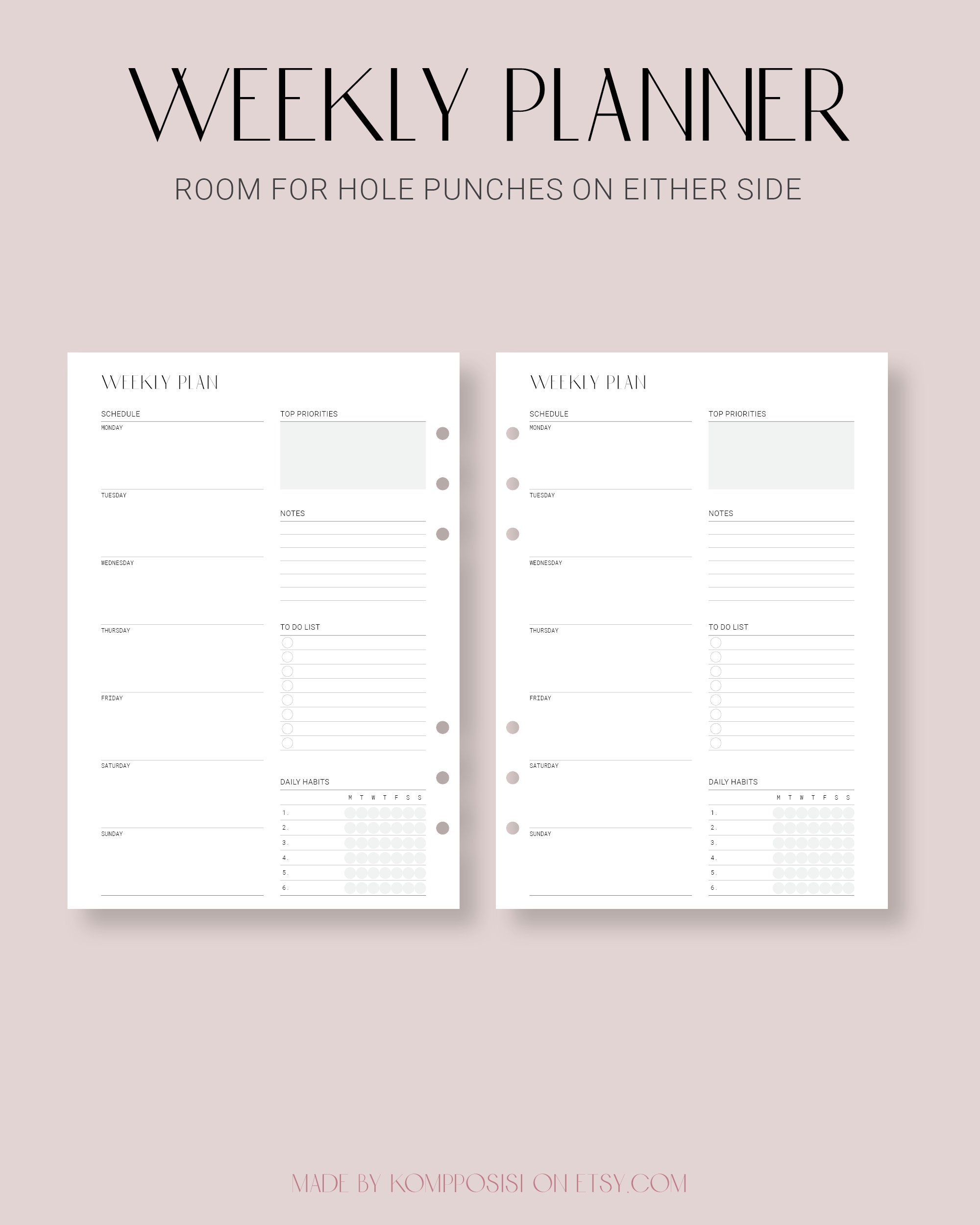 A5 Undated Weekly Planner Printable Simple Weekly Planner - Etsy