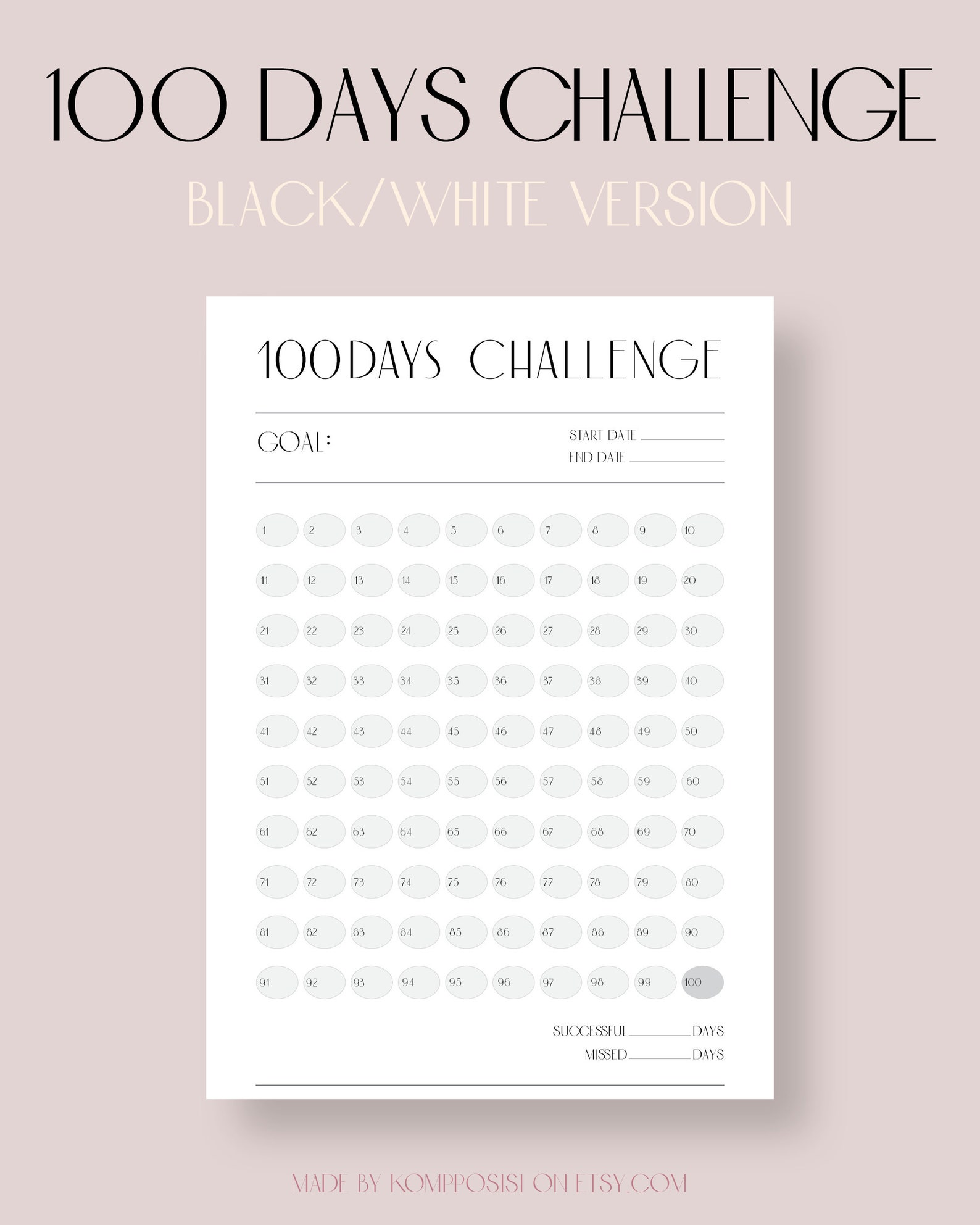 100days Challenge Printable A4, Letter | 100days Habit Tracker | Weight ...
