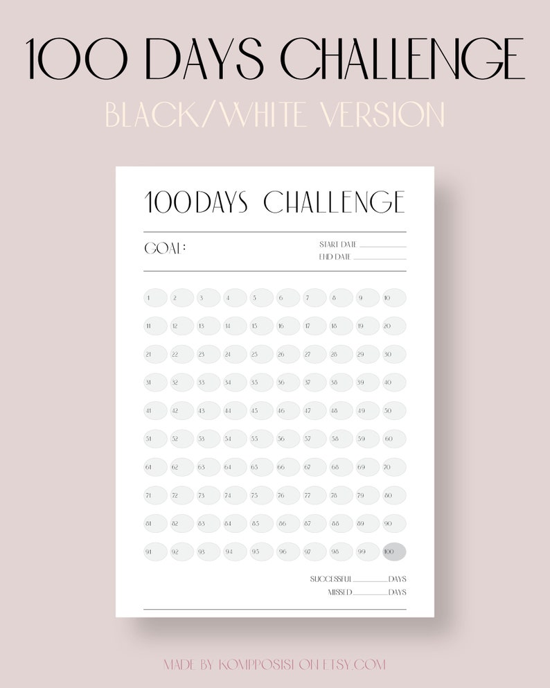 100days Challenge Printable A4, Letter | 100days Habit Tracker | Weight ...