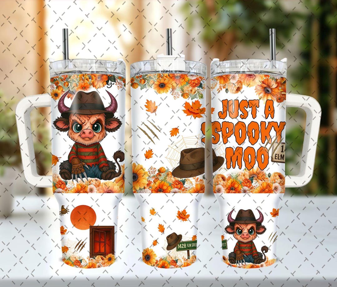 Just A Spooky Moo 40oz Tumbler Wrap Png, Highland Cow Horror Killer ...