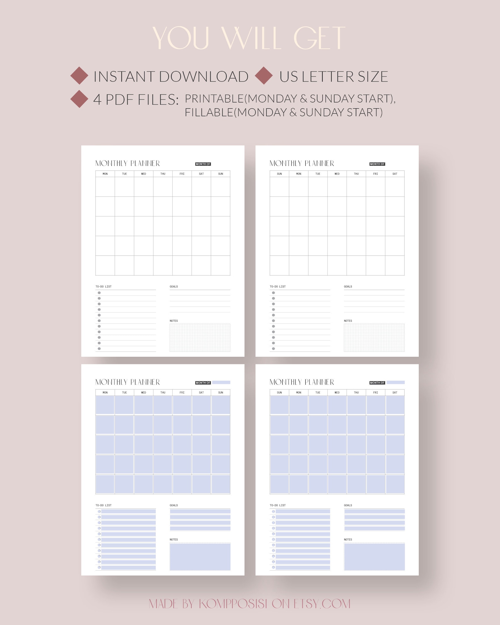 Monthly Planner Printable Page | Fillable Monthly Schedule PDF ...