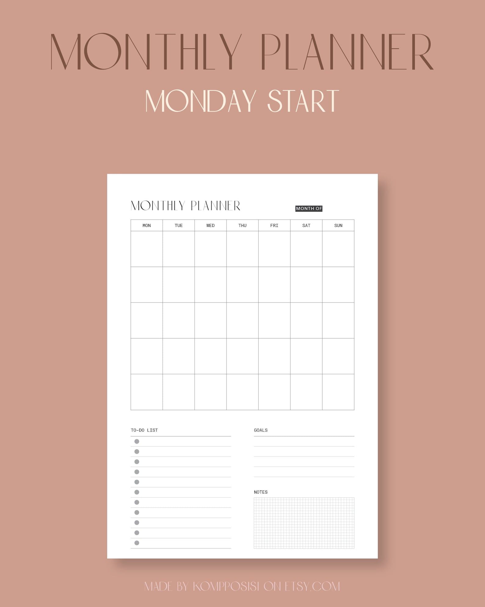 Monatsplaner Druckbare Seite Undatierter Monatsplaner A5 | Etsy