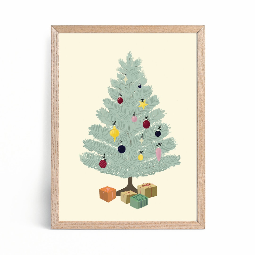 Christmas Tree Illustration Simple Xmas Tree Art Print Holiday ...