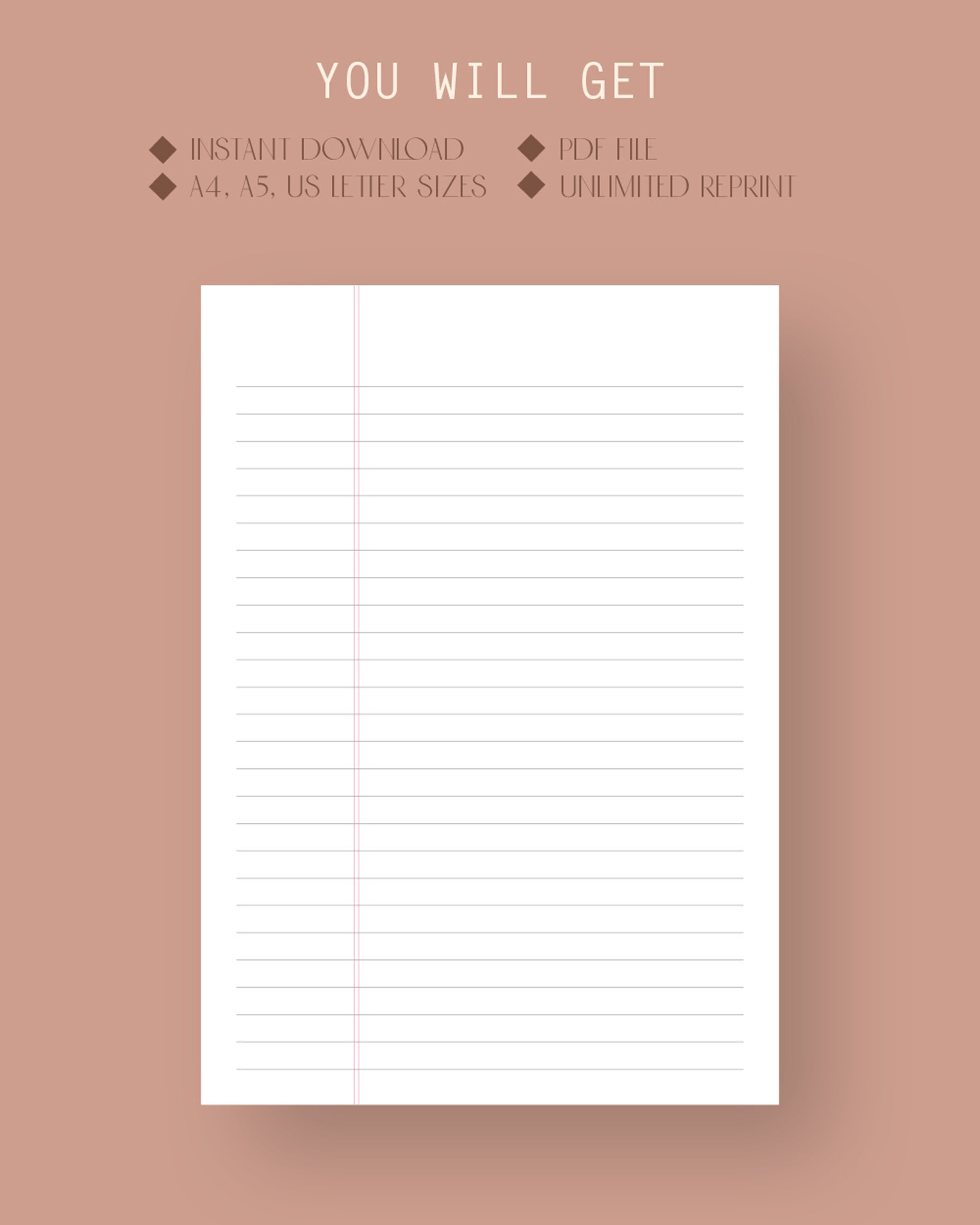 Lined Paper Printable College Ruled Paper University Note | Etsy