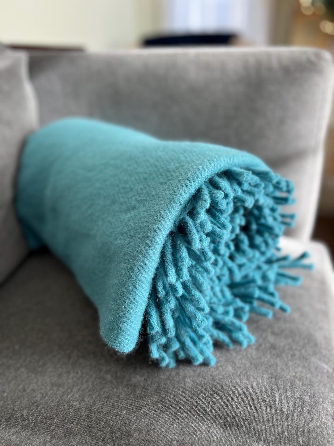 Teal Blue Wool Blanket With Fringe Vintage Soft Throw 61 X 52 - Etsy