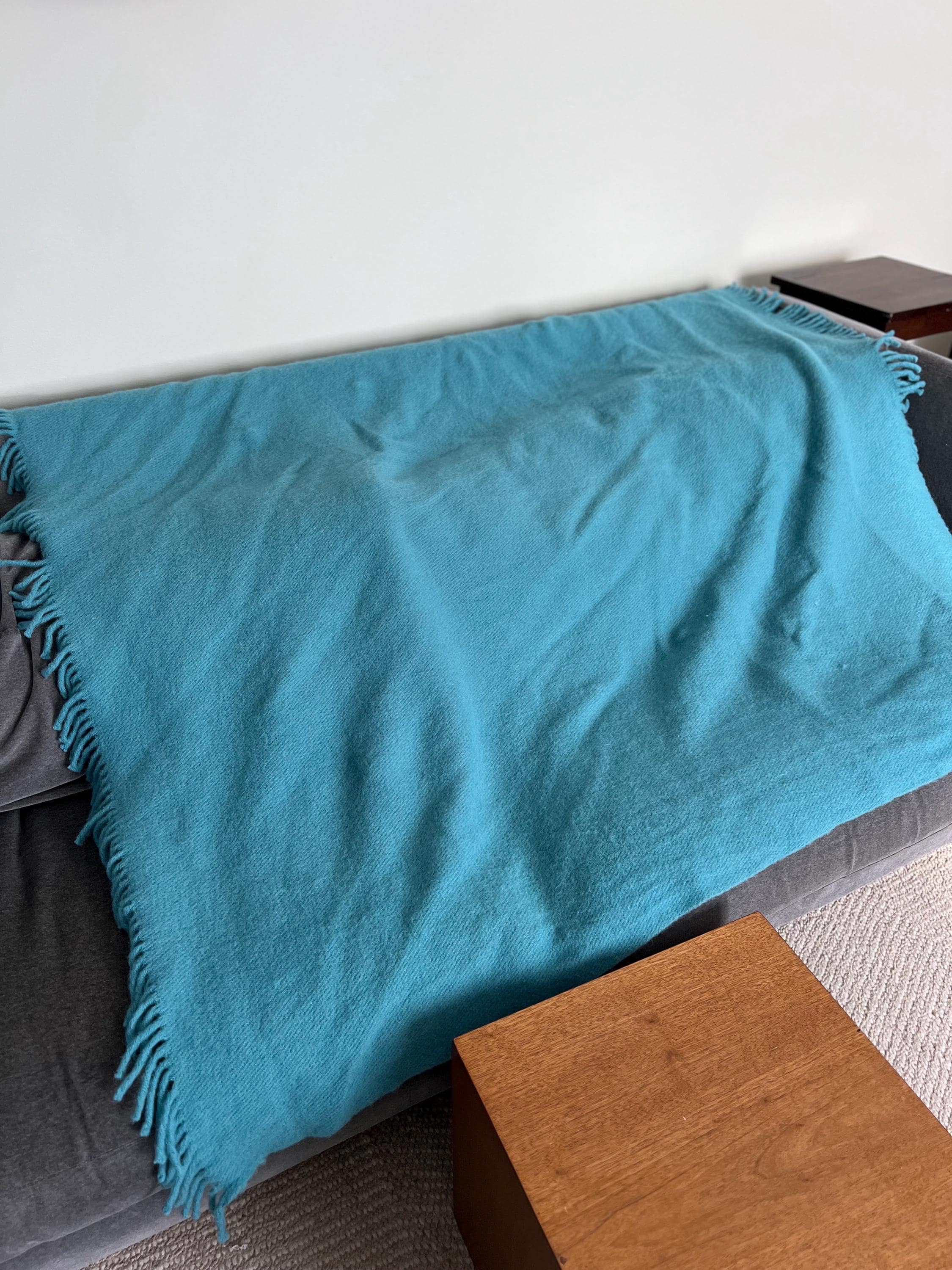 Teal Blue Wool Blanket With Fringe Vintage Soft Throw 61 X 52 - Etsy