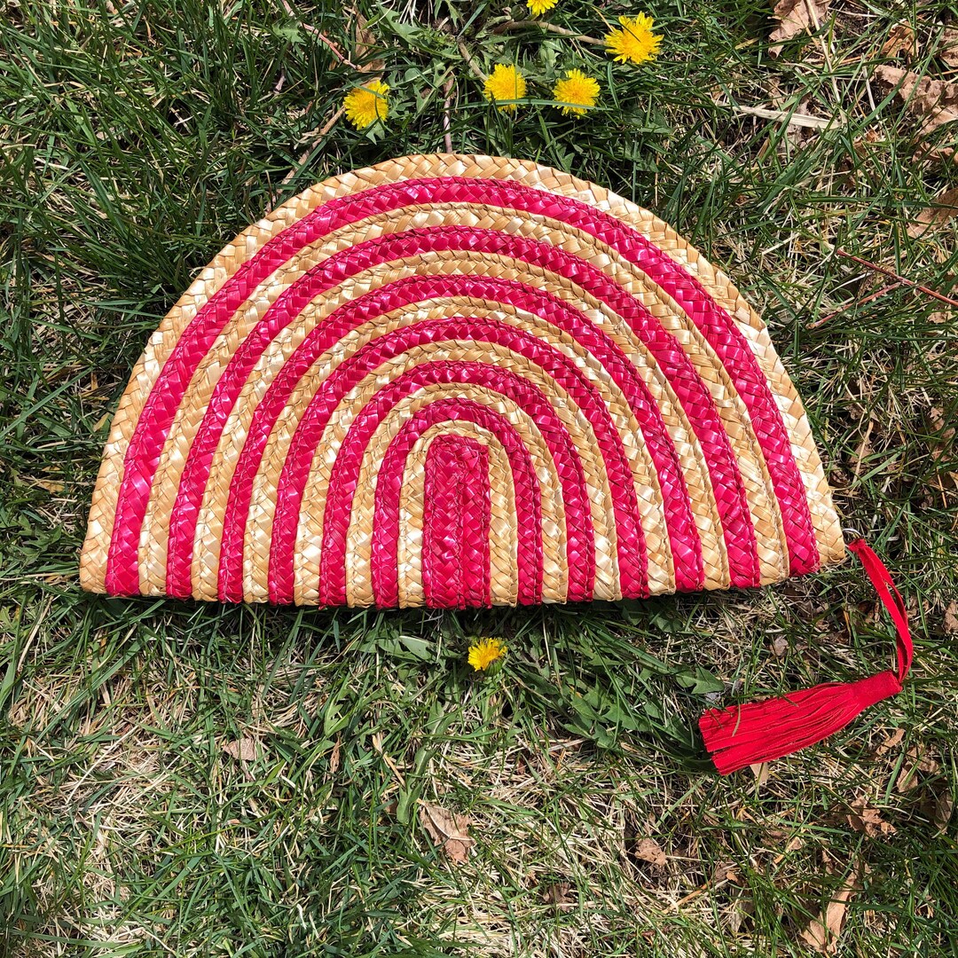 Pink Rainbow Straw Bag, Rainbow Clutch, Summer Purse, Straw Purse ...