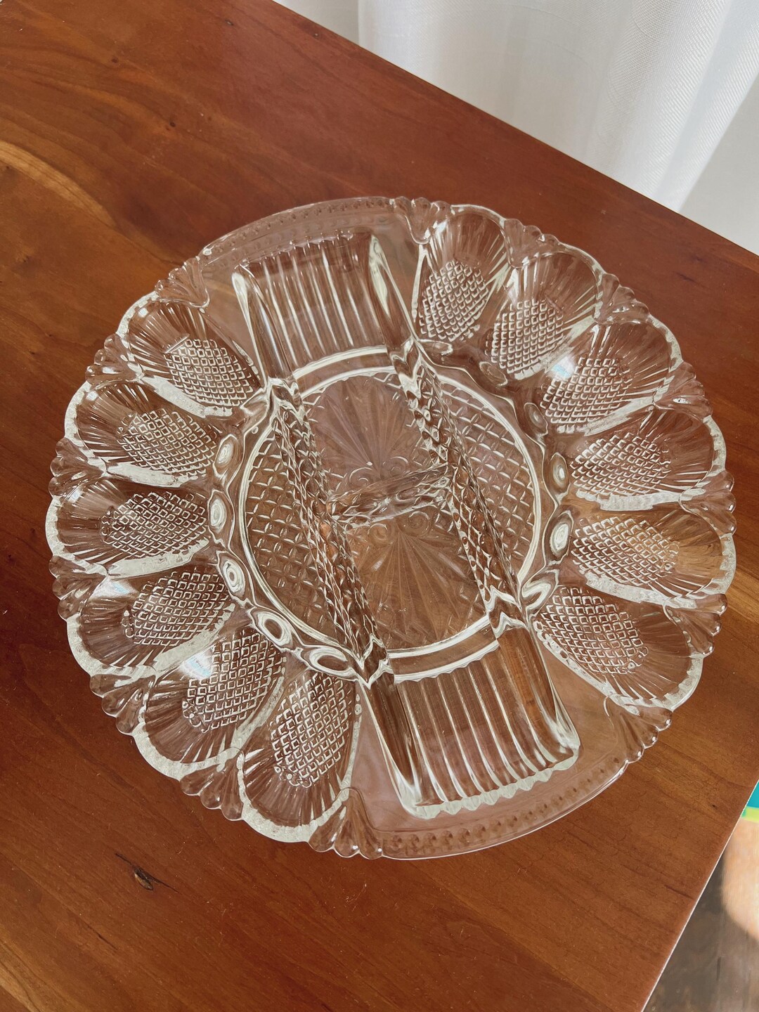 Vintage Glass Egg Plate, Classic Deviled Egg Tray With Elegant Pattern ...