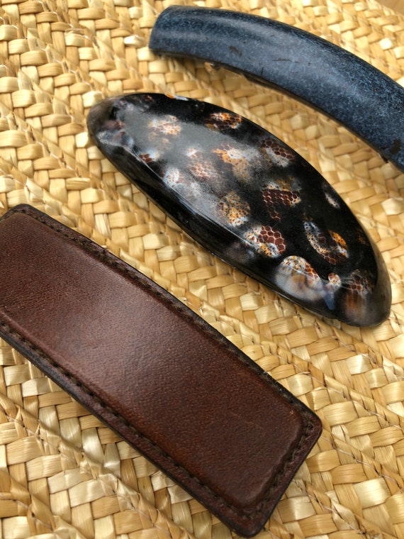 Vintage leather hair barrettes - Gem