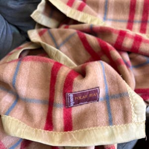 Tan, Red, Sky Blue Vintage Wool Blanket, Wool Throw, Vintage Blanket ...